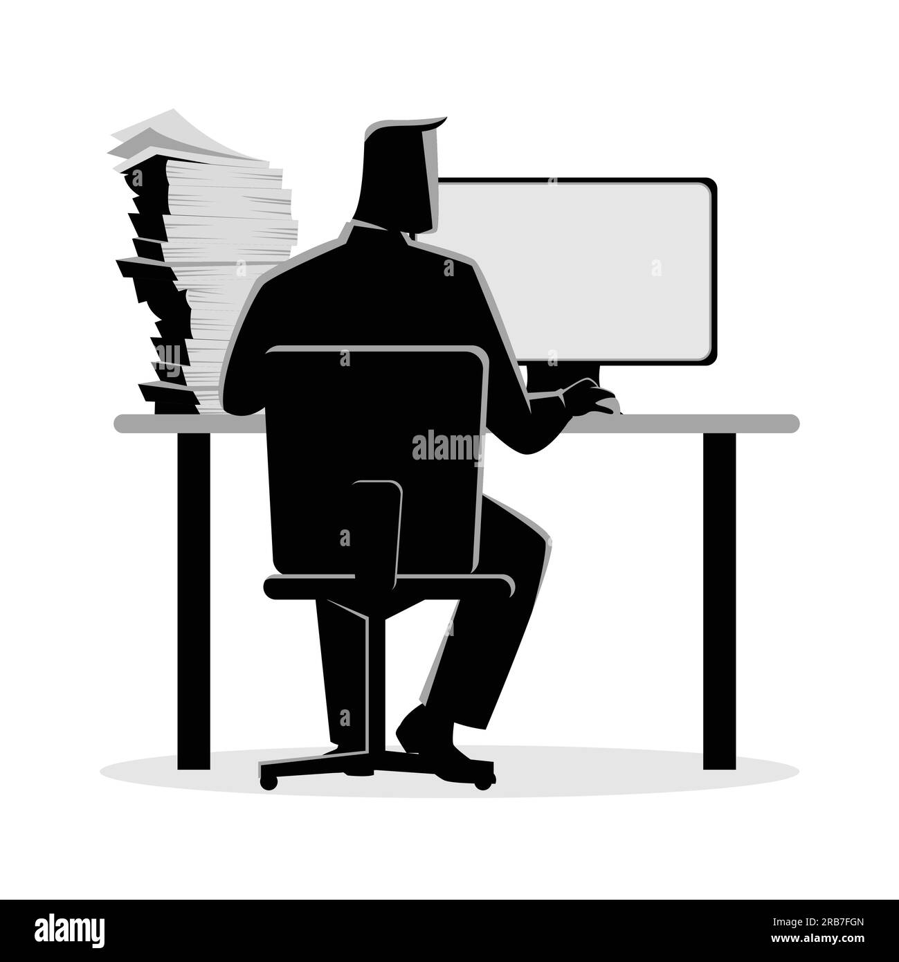 Business vector illustration of a man working behind desktop computer from back view Stock ...