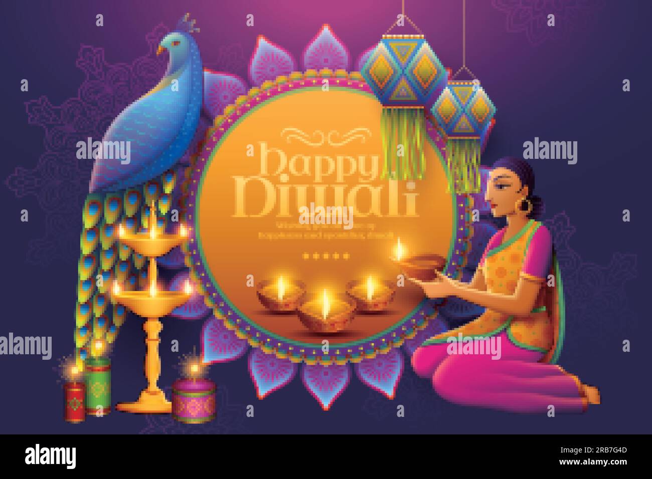 Indian woman holding oil lamp Stock Vector Images - Alamy