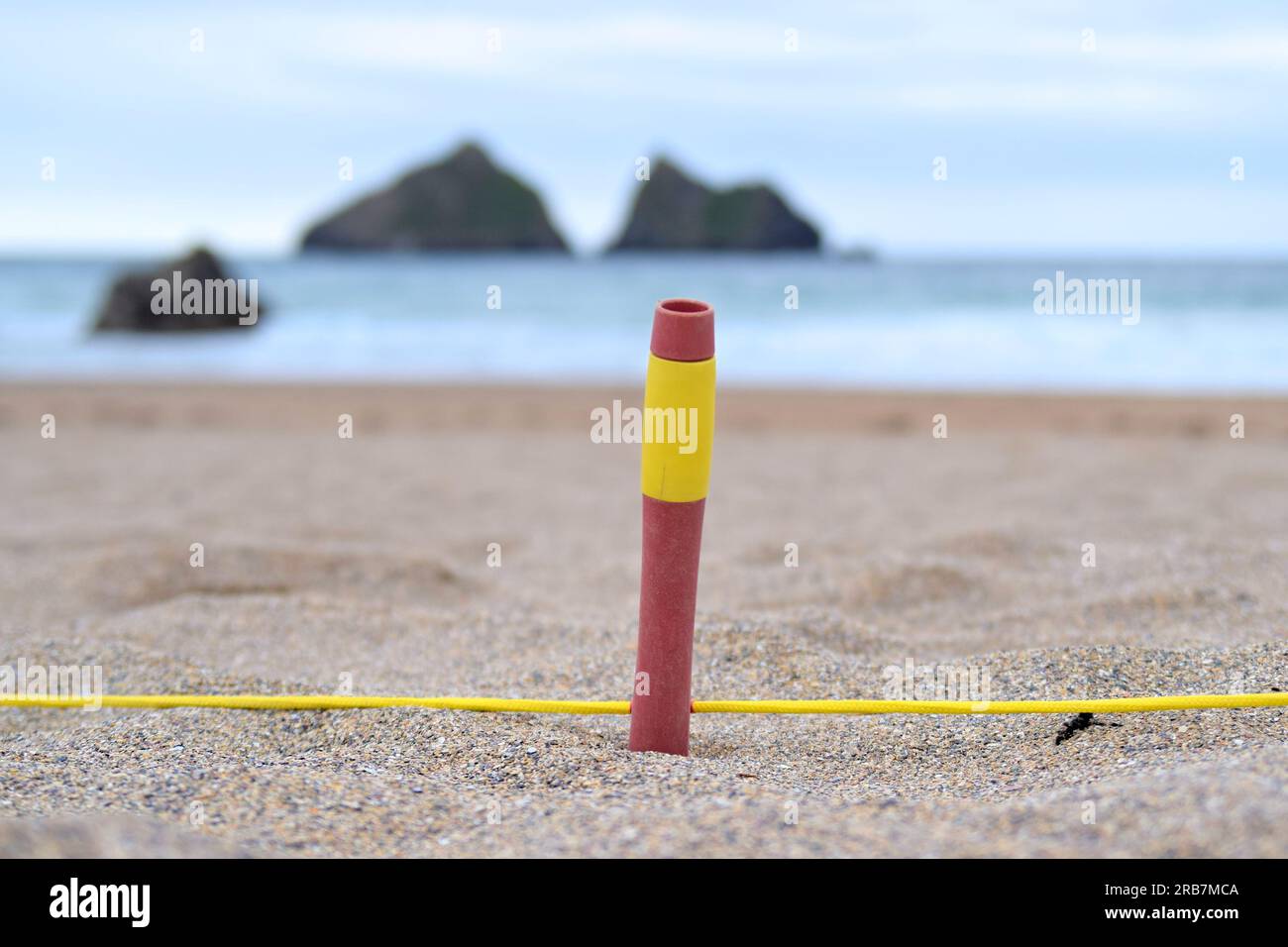 Surf lifesaving flag baton before race at a competition in Cornwall ...