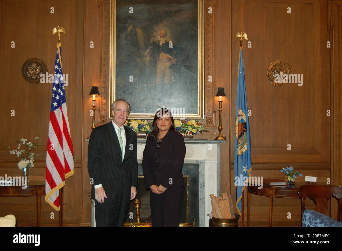 Secretary Dirk Kempthorne receiving visit at Main Interior from Rebecca ...