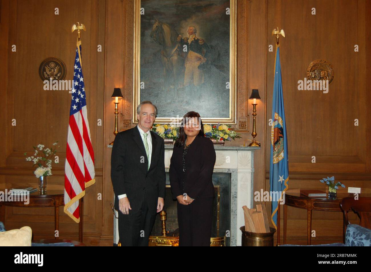 Secretary Dirk Kempthorne receiving visit at Main Interior from Rebecca ...