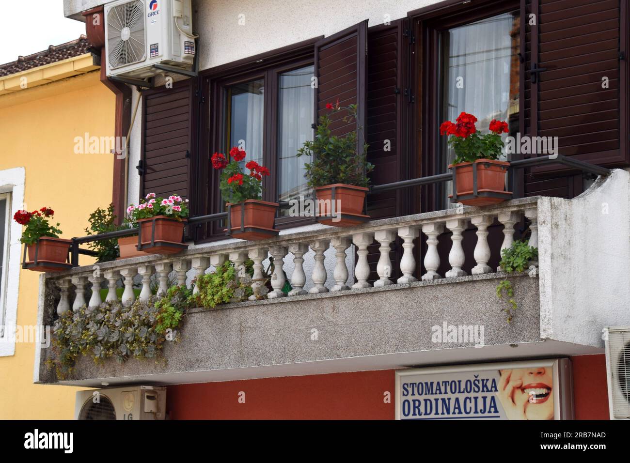Flowers and greenery in the narrow streets of Stara Varos, the old city ...