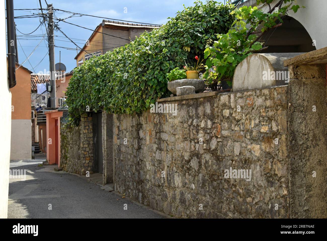 Flowers and greenery in the narrow streets of Stara Varos, the old city ...