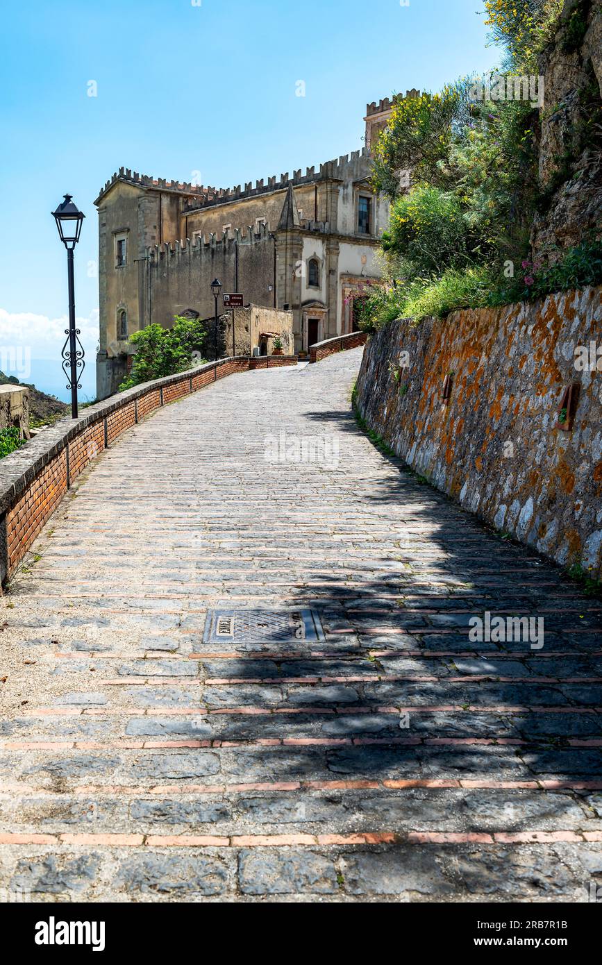 A view of the church S. Nicola of the village of Savoca, Sicily, Italy ...