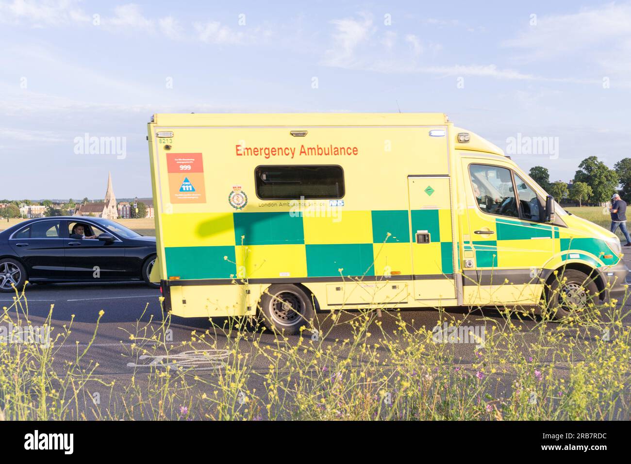 Emergency Ambulance on road in response to 999 calls Greenwich London ...
