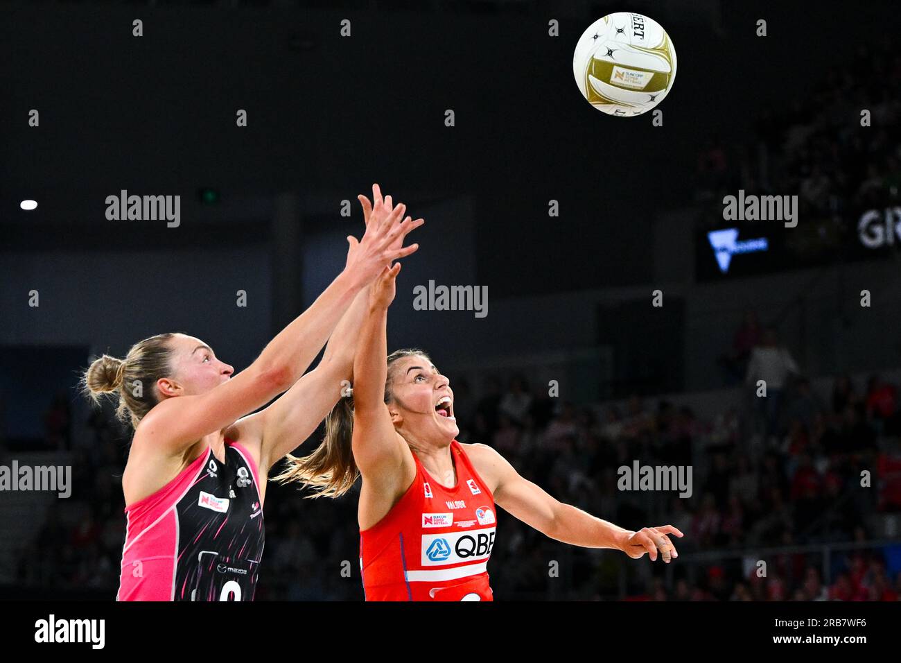 Melbourne, Australia. 08th July, 2023. Maddy Proud of the Swifts (right ...