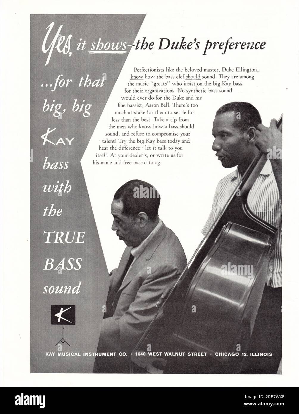 A vintage ad for a Kay Bass featuring Duke Ellington and his bass ...