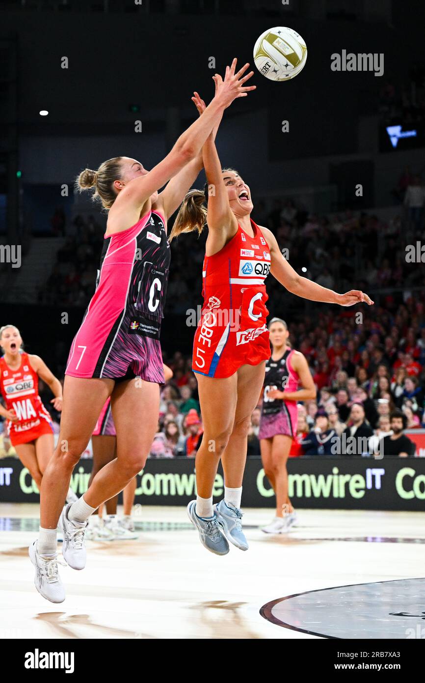 Melbourne, Australia. 08th July, 2023. Maddy Proud of the Swifts (right ...