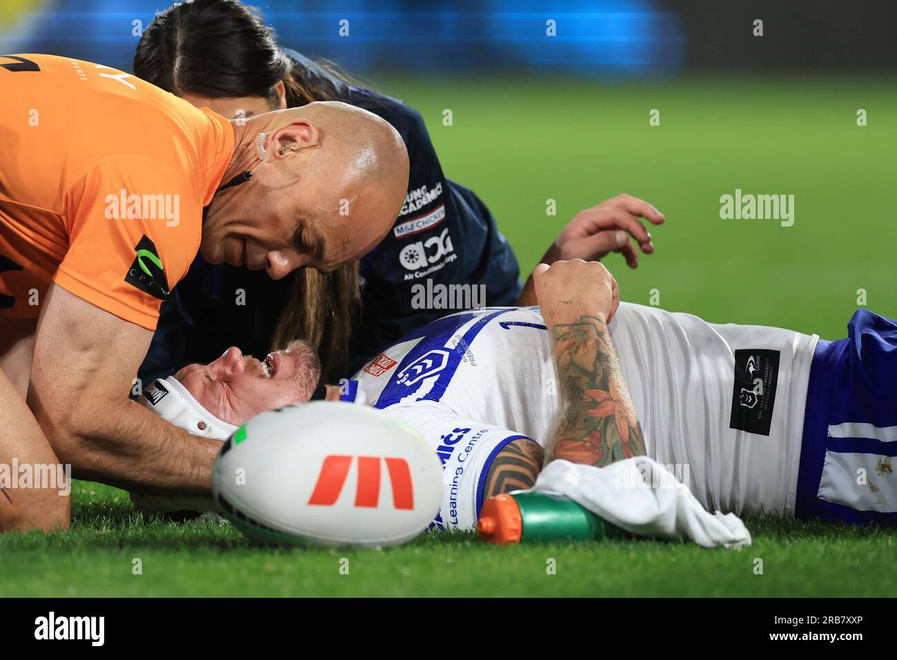 Sydney, Australia. 08th July, 2023. Ryan Sutton of the Bulldogs suffers ...