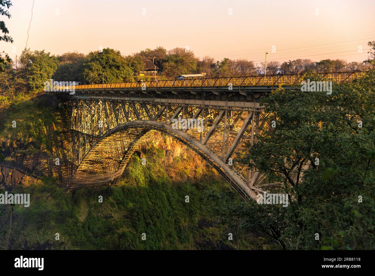 View of Bridge across the Zambezi River connecting Zimbabwe and Zambia ...