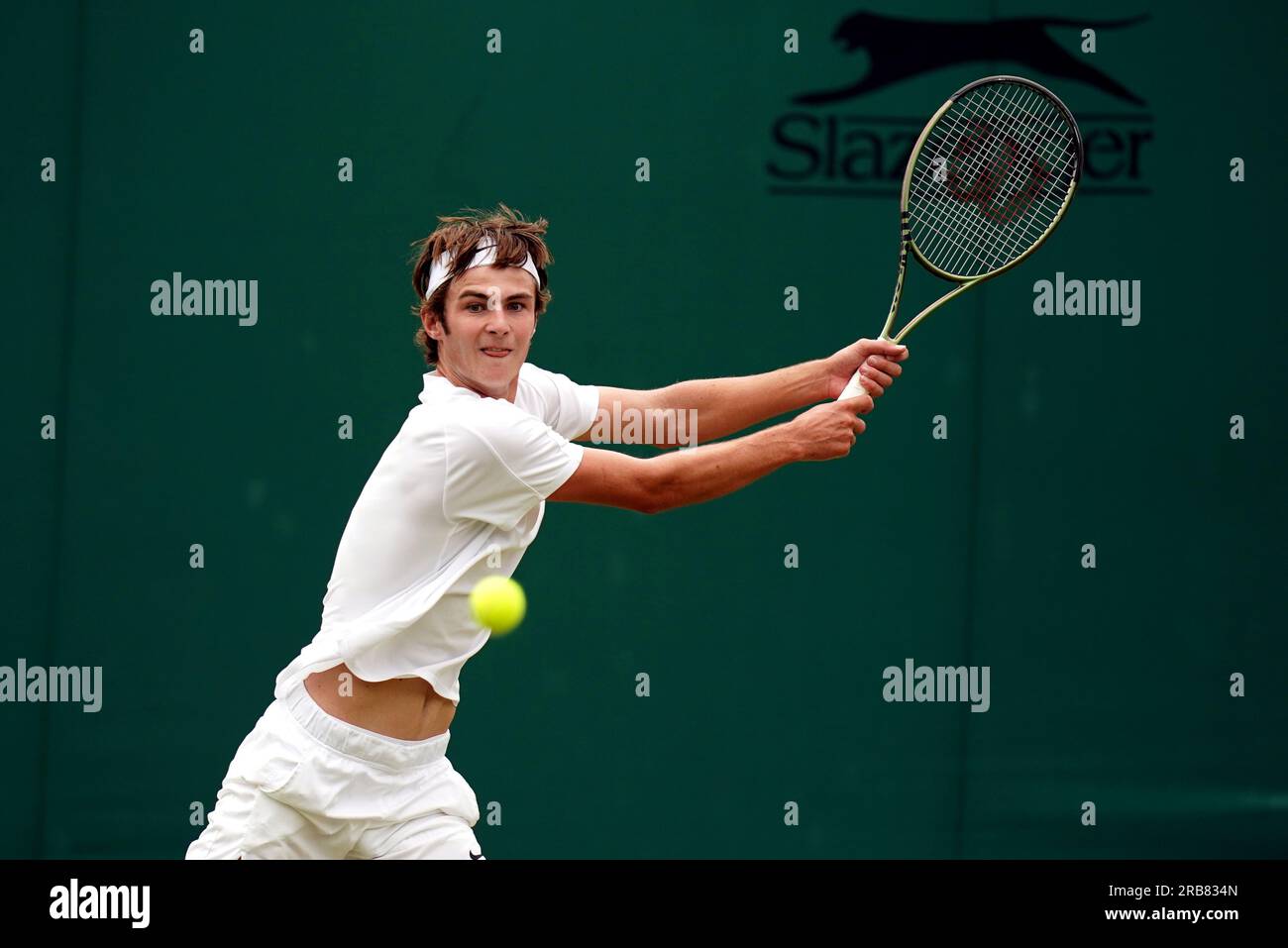 Zach Stephens in action during his boys singles match on day six of the ...