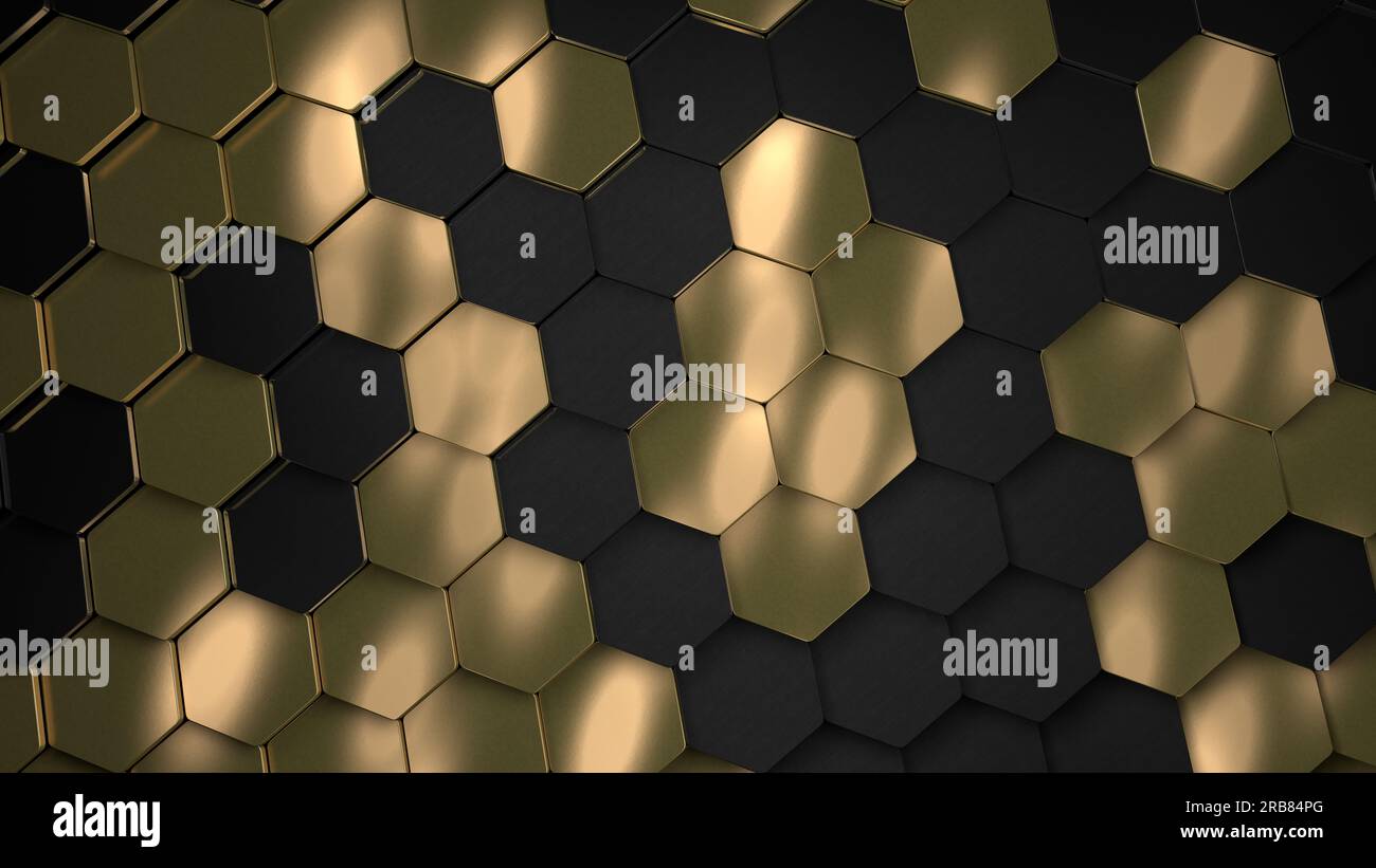 Golden Hexagon Cell Tiling Luxury Metal Pattern Gold Metal Scales Honeycomb Hexagonal