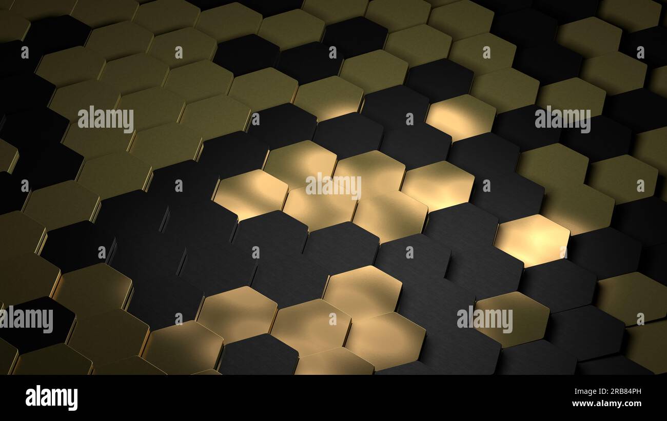 Golden hexagon cell tiling, luxury metal pattern. Gold metal scales ...