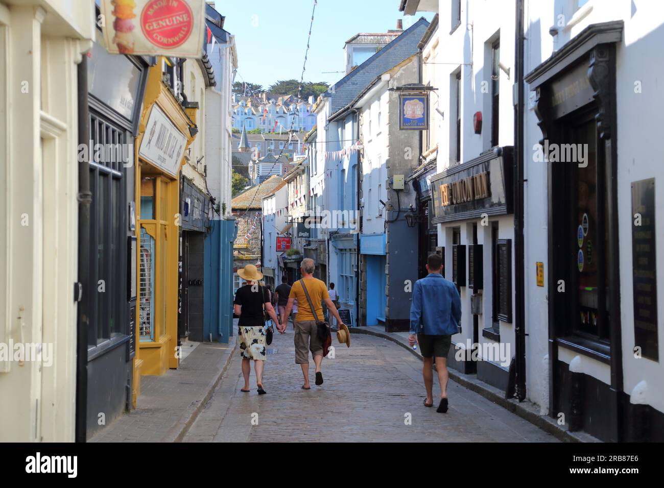 Shopping street in Newlyn, Cornwall, UK Stock Photo - Alamy