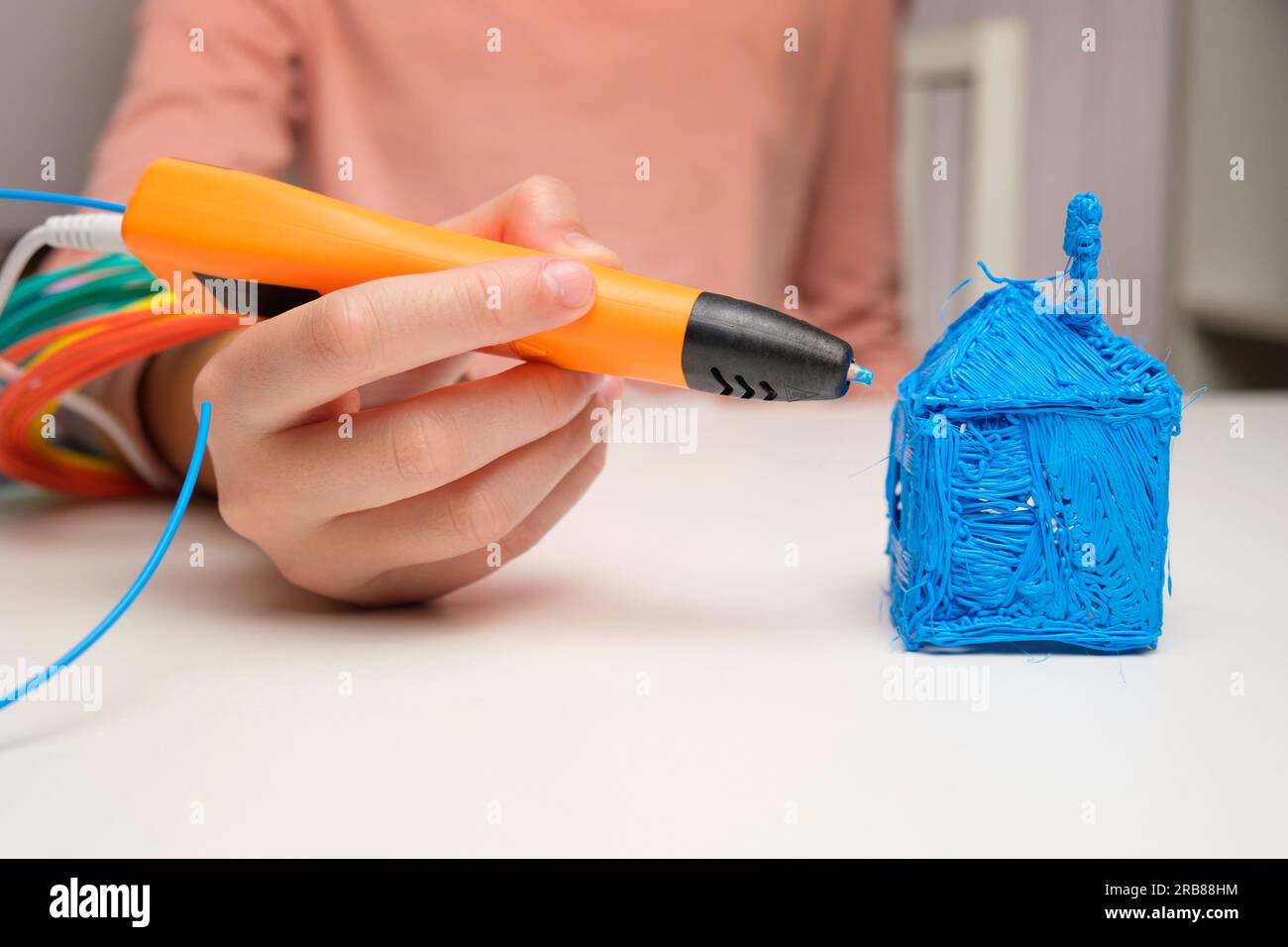 Teen Girl Using 3d Pen. Printing with Colored Plastic Wire Filament ...