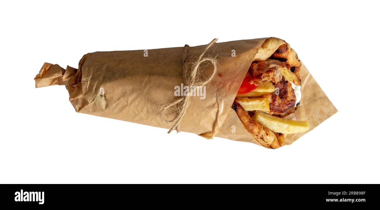 Gyro pita Shawarma, souvlaki isolated cutout on white background ...