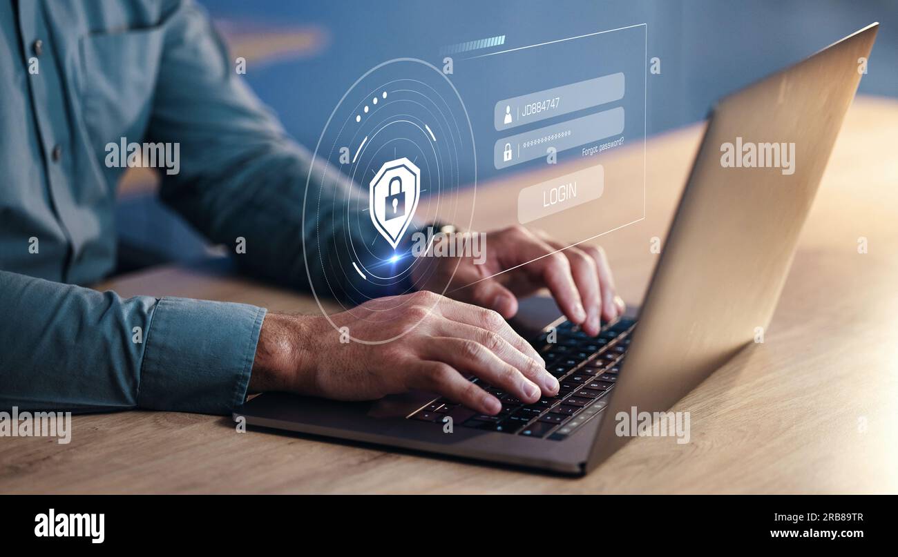 Hacker typing on futuristic computer hi-res stock photography and ...