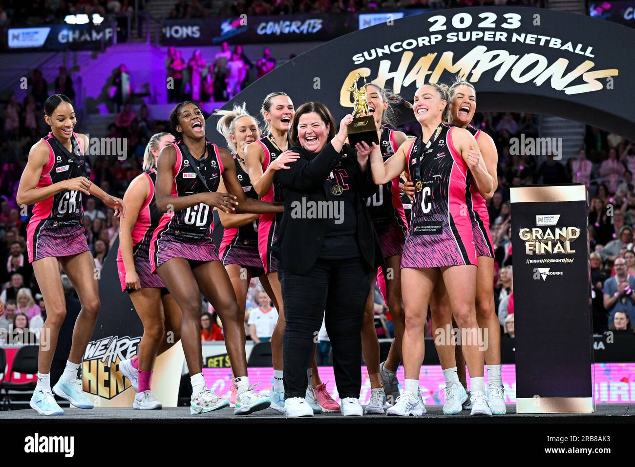 Melbourne, Australia. 08th July, 2023. Thunderbirds players and ...