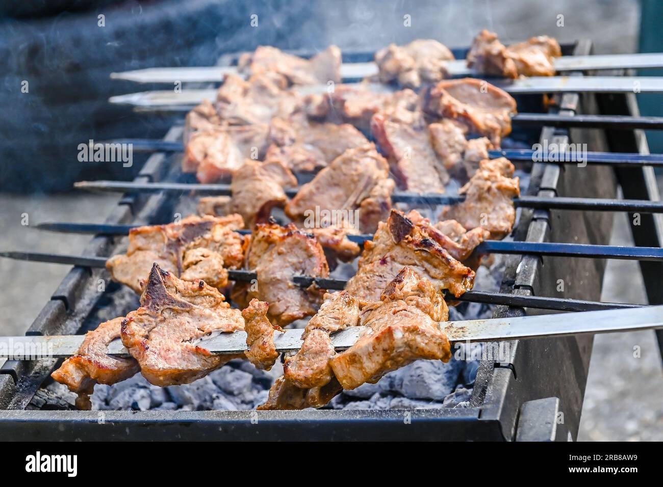 BBQ Lamb chops skewers on grill Stock Photo - Alamy