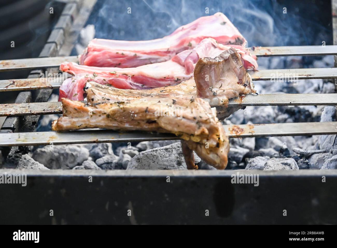 BBQ Lamb chops skewers on grill Stock Photo - Alamy