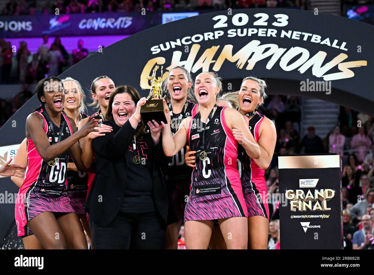 Melbourne, Australia. 08th July, 2023. Thunderbirds players and ...