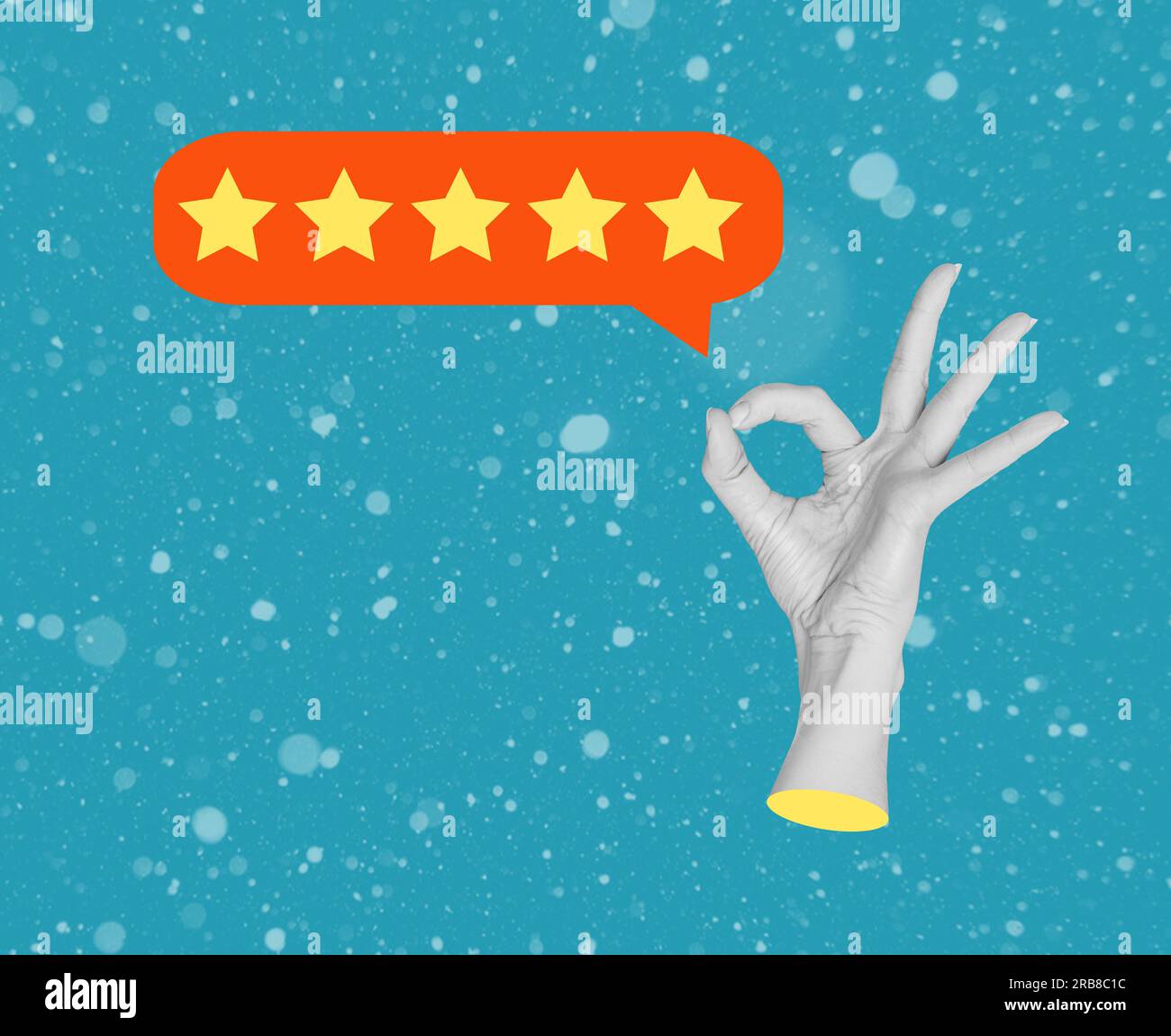 Contemporary art collage depicting a human hand showing a gesture of ok ...