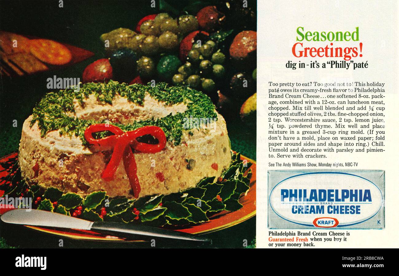 Philadelphia Cream Cheese advert in a Journal magazine, 1965 Stock ...
