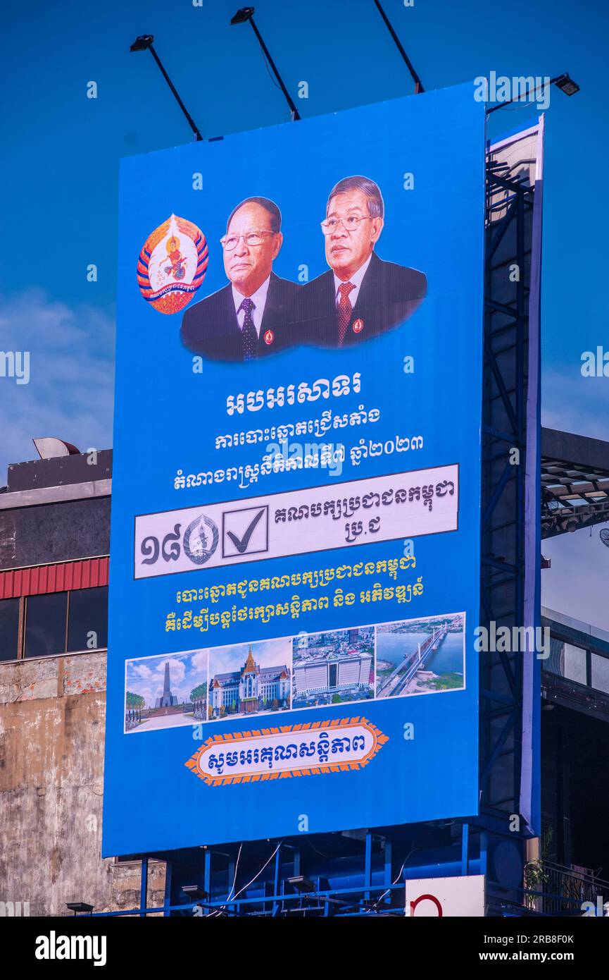 A Hun Sen & CPP party billboard during the campaigning for the 2023 ...