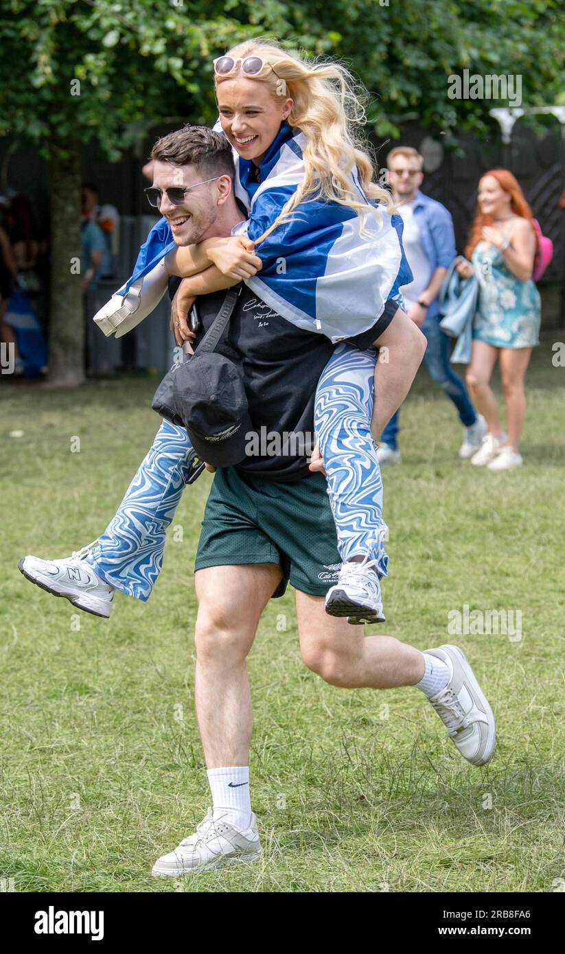 Festival goers arrive at the Trnsmt Festival at Glasgow Green in ...