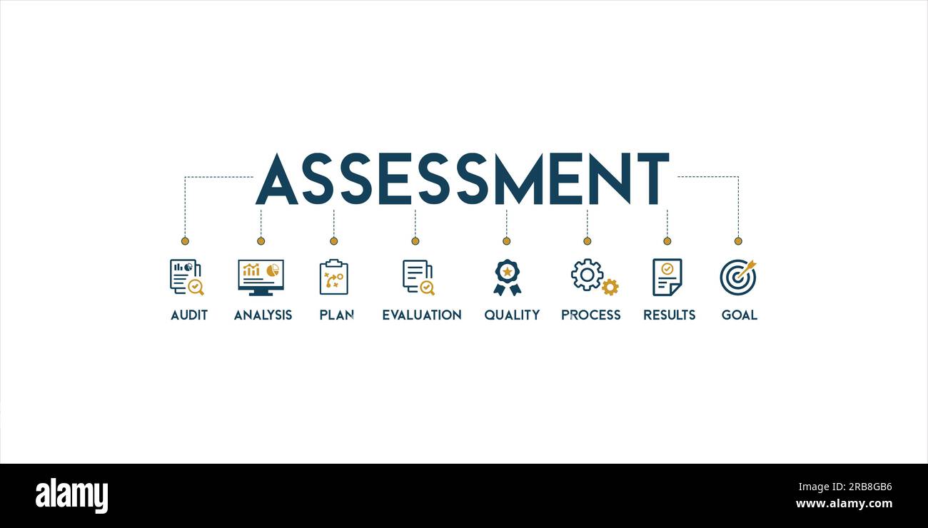 Assessment banner web icon vector illustration for accreditation and evaluation method on ...