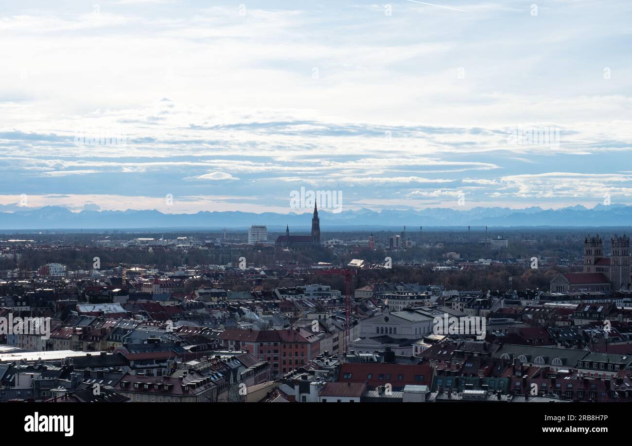 Munich, Germany - December 31st 2022: Aerial view over the historic ...