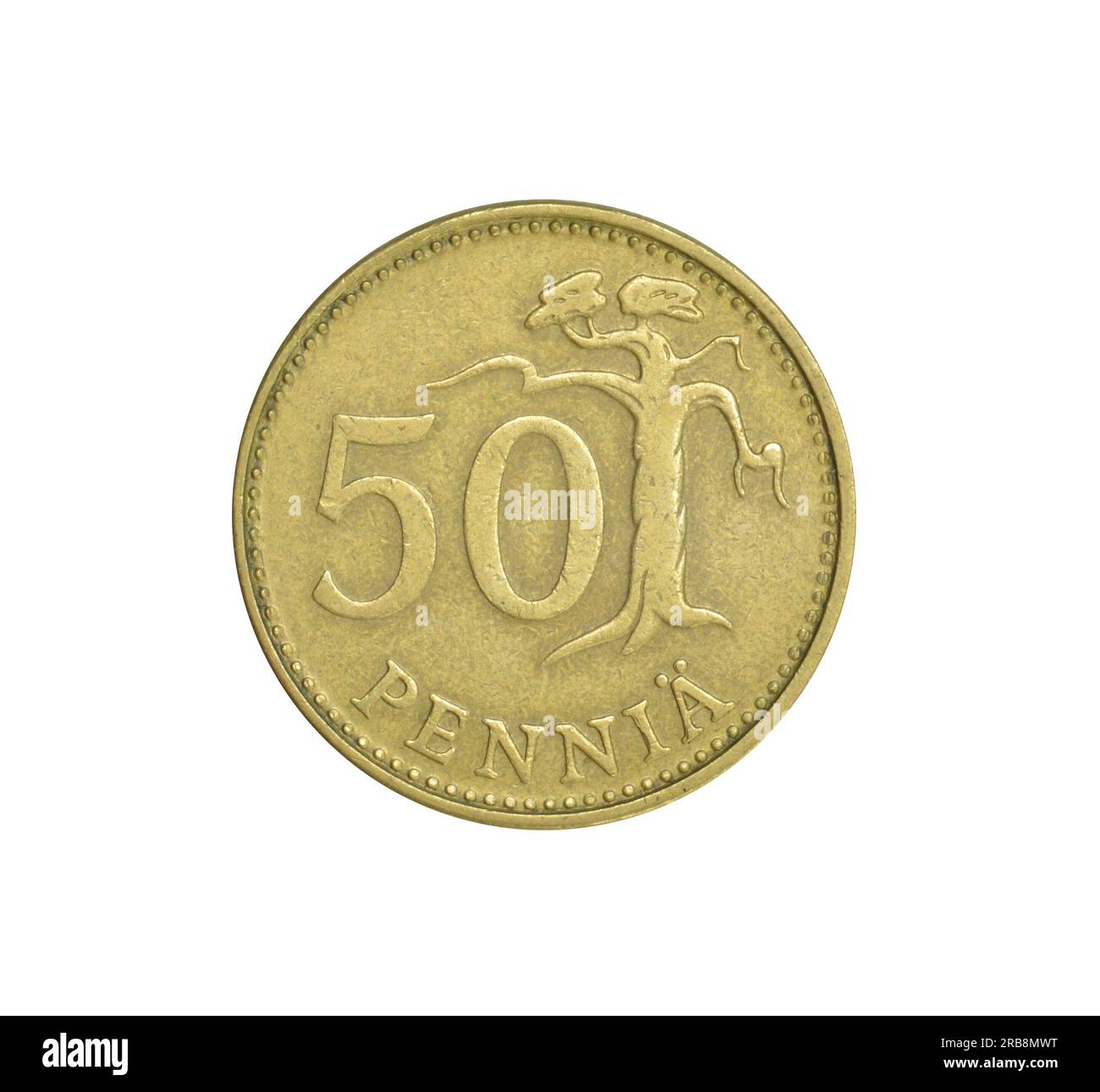 50 Penniä coin made by Finland, that shows Pine tree and numeral value ...