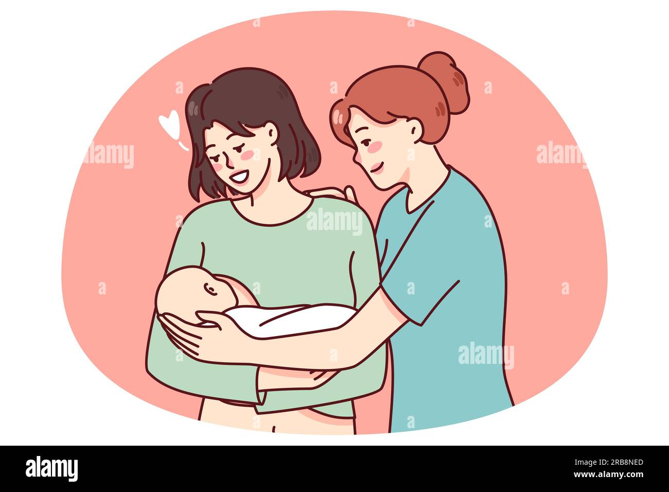 Happy nurse and young mother holding newborn baby on hands. Smiling mom ...