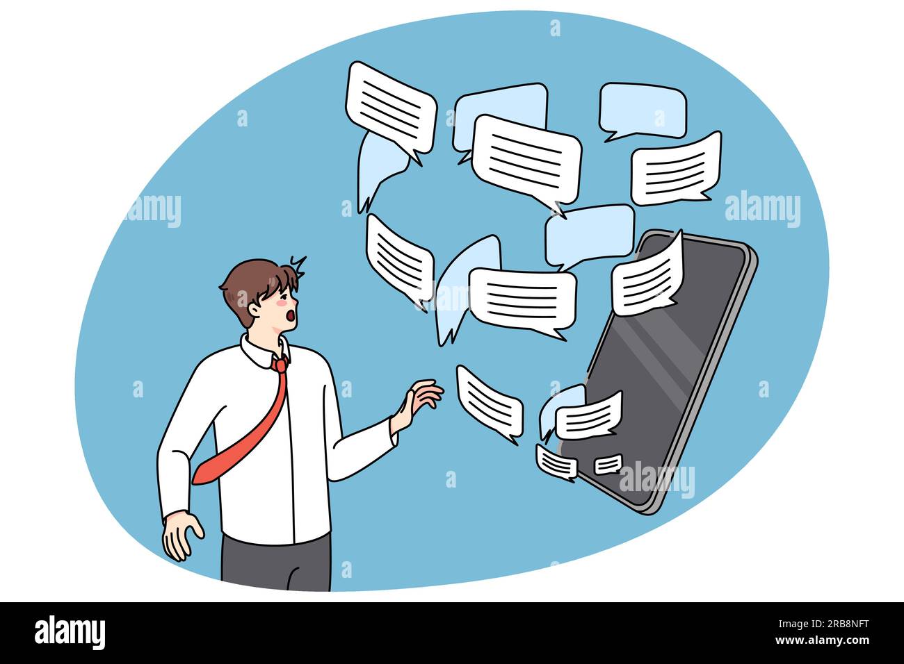 Man overwhelmed with email notification emails and messages on ...