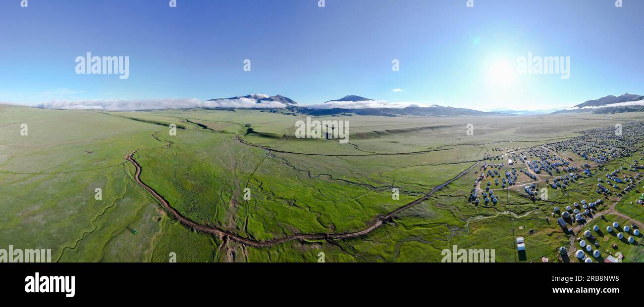 Hejing. 7th July, 2023. This aerial panorama taken on July 7, 2023 ...
