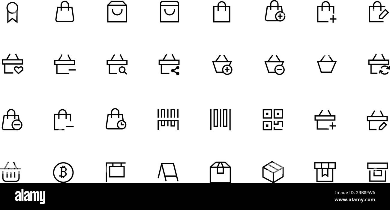Black icons set for retail, shopping, grocery, e-commerce, restaurant ...