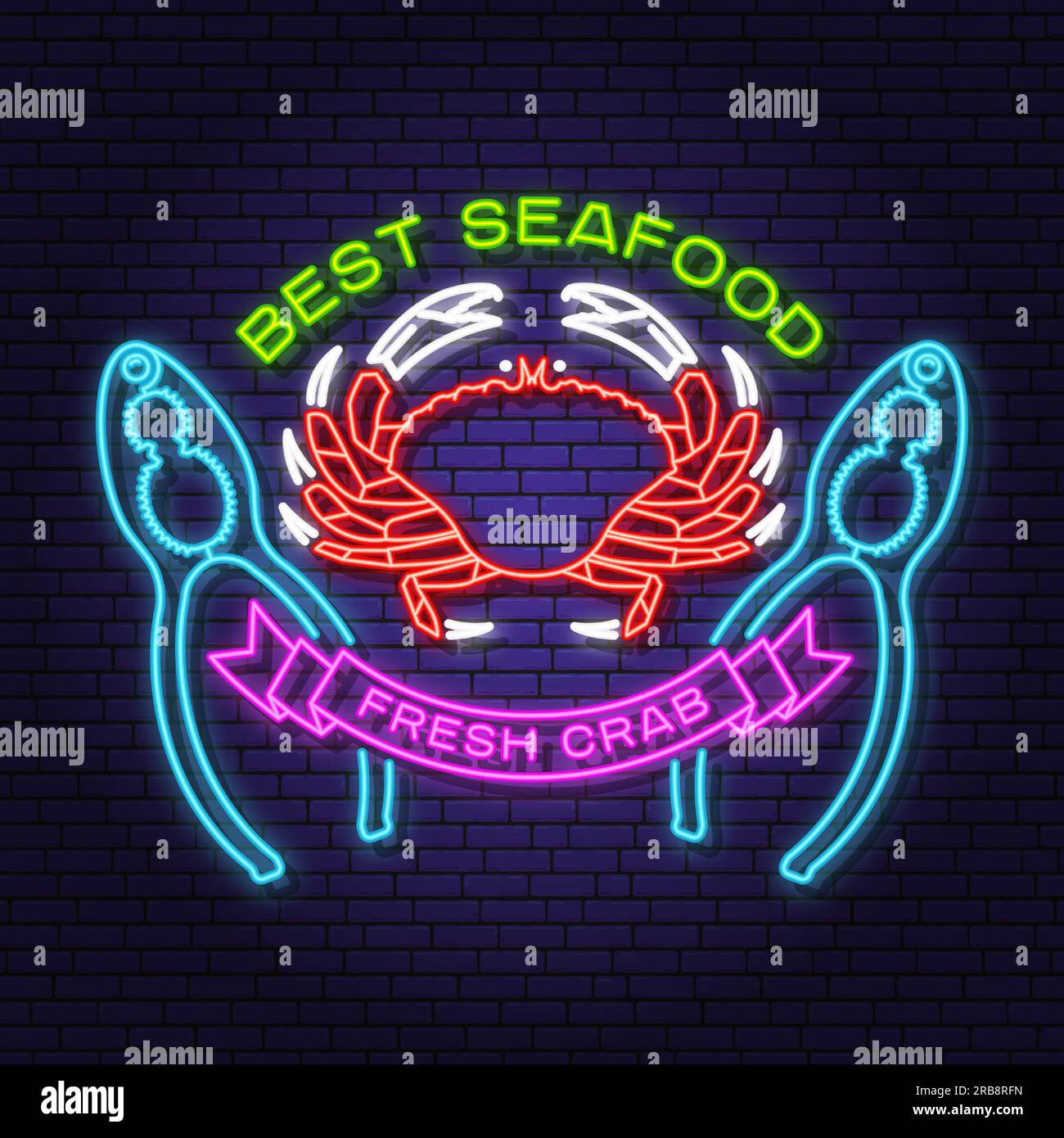 Best seafood. Fresh dressed crab neon sign. Vector. For seafood emblem ...