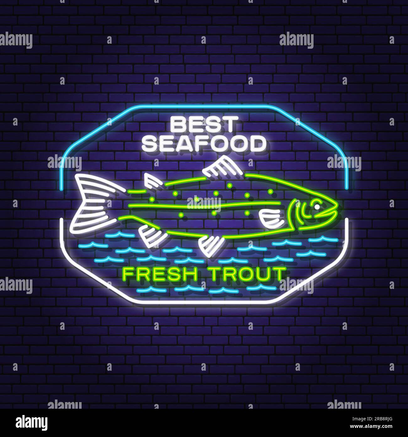 Best seafood neon sign. Fresh trout. Vector illustration. For seafood ...