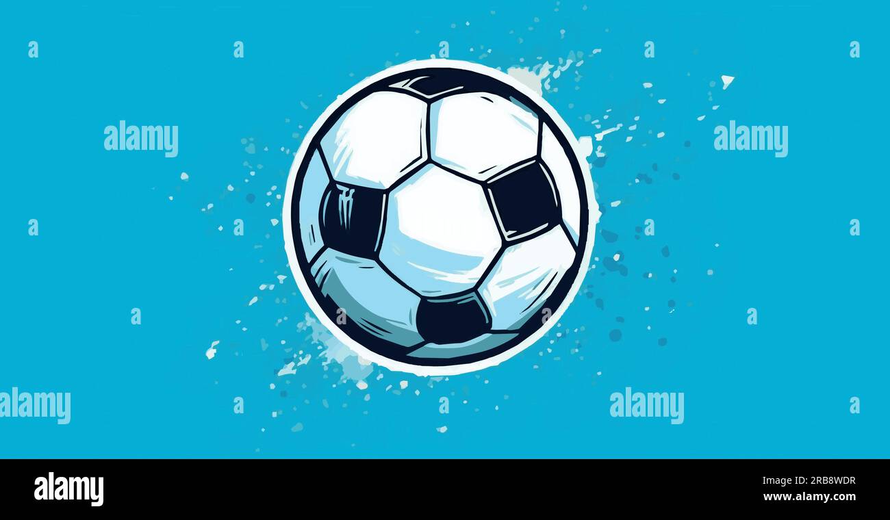 Abstract soccer ball on blue watercolor panoramic background, mosaic ...