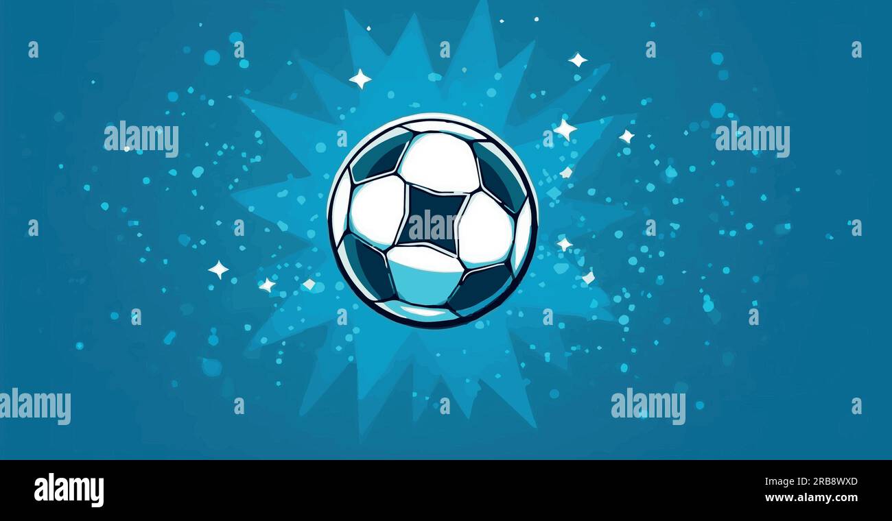 Abstract soccer ball on blue watercolor panoramic background, mosaic ...