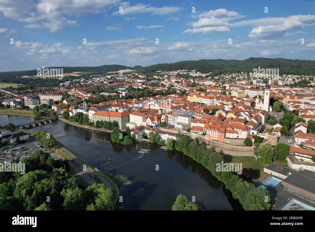 Pisek town cityscape,historical city center aerial panorama landscape ...