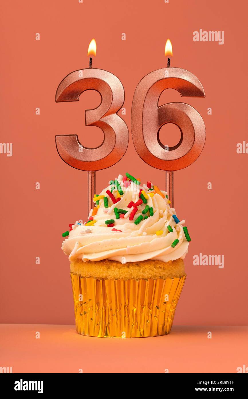 Candle number 36 - Cake birthday in coral fusion background Stock Photo ...
