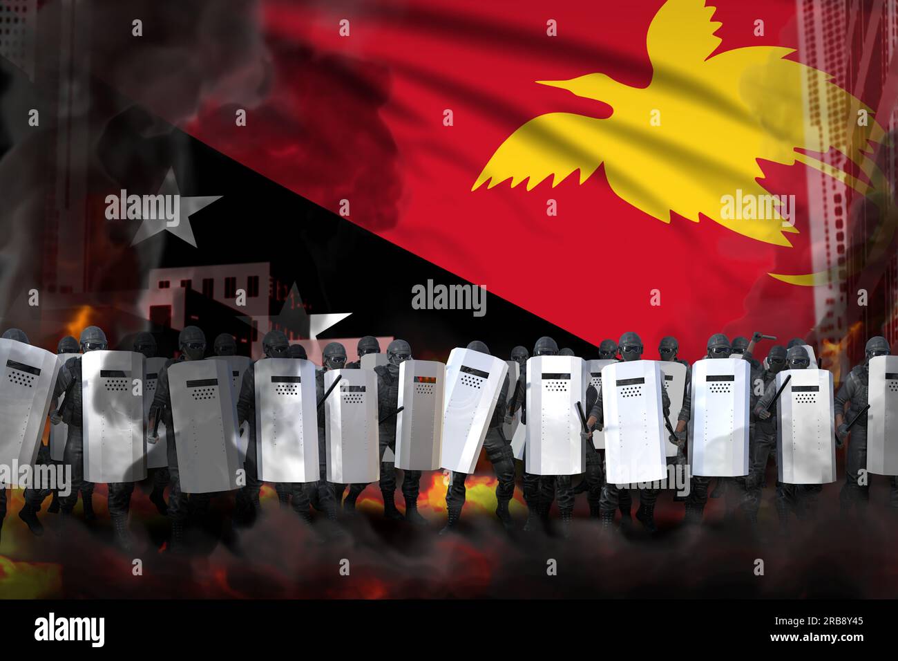 Papua New Guinea police officers on city street are protecting law ...