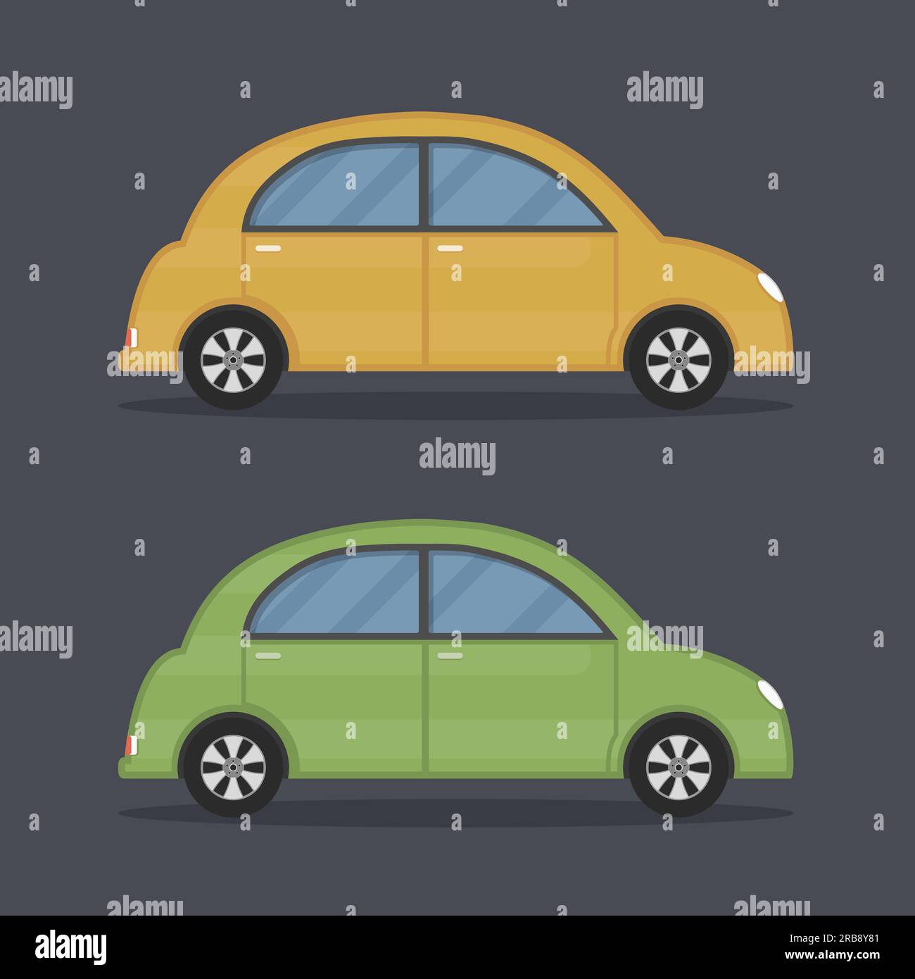 Flat Retro Cars Yellow And Green Colors Vector Eps10 Illustration