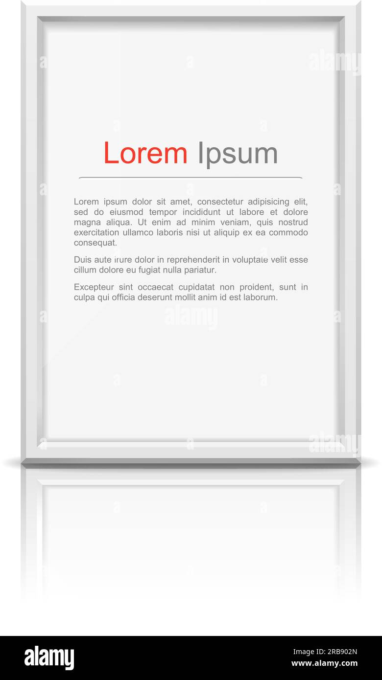 Vertical A4 white frame with reflection, white background, vector eps10 ...