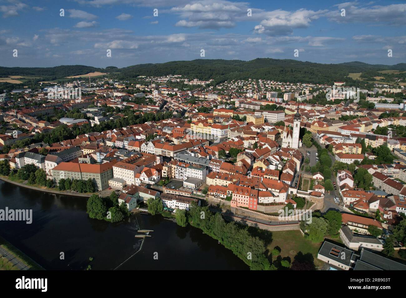 Pisek town cityscape,historical city center aerial panorama landscape ...