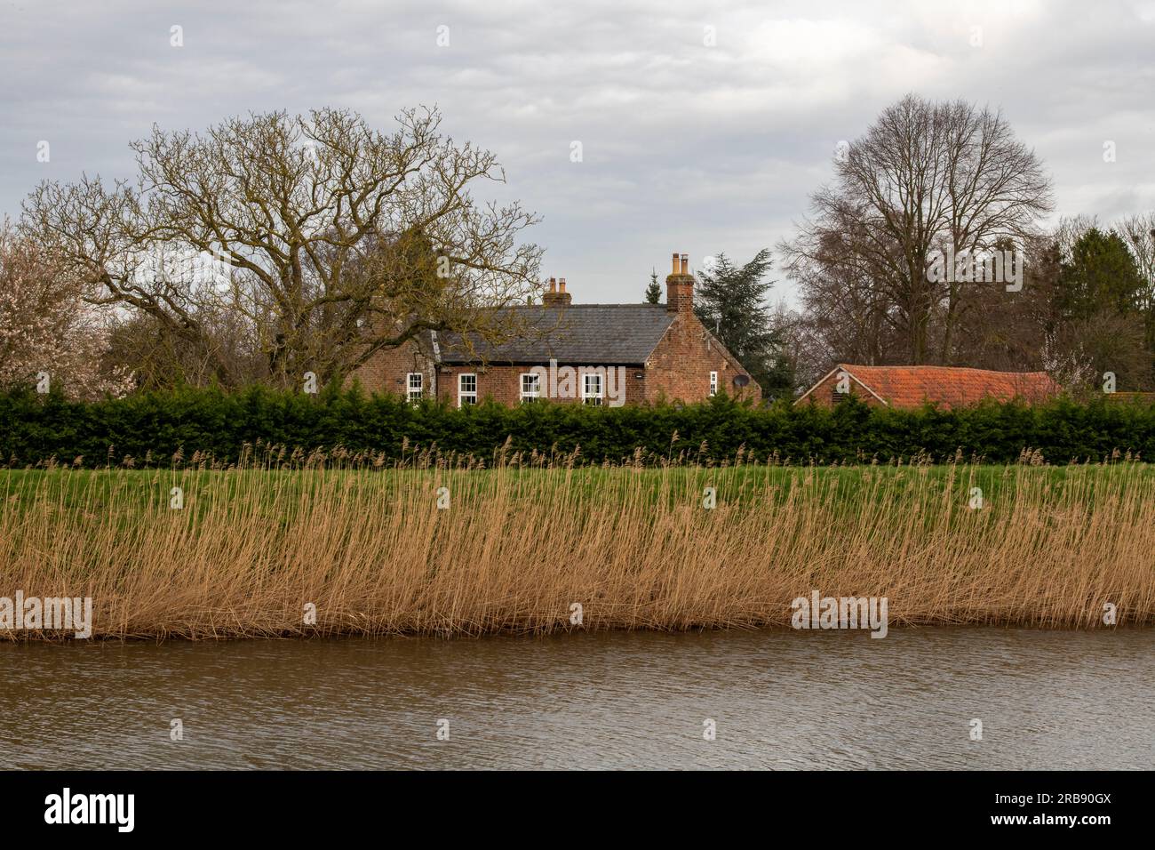 old red brick farmhouse next to a fen on the lincolnshire fens, fenland ...