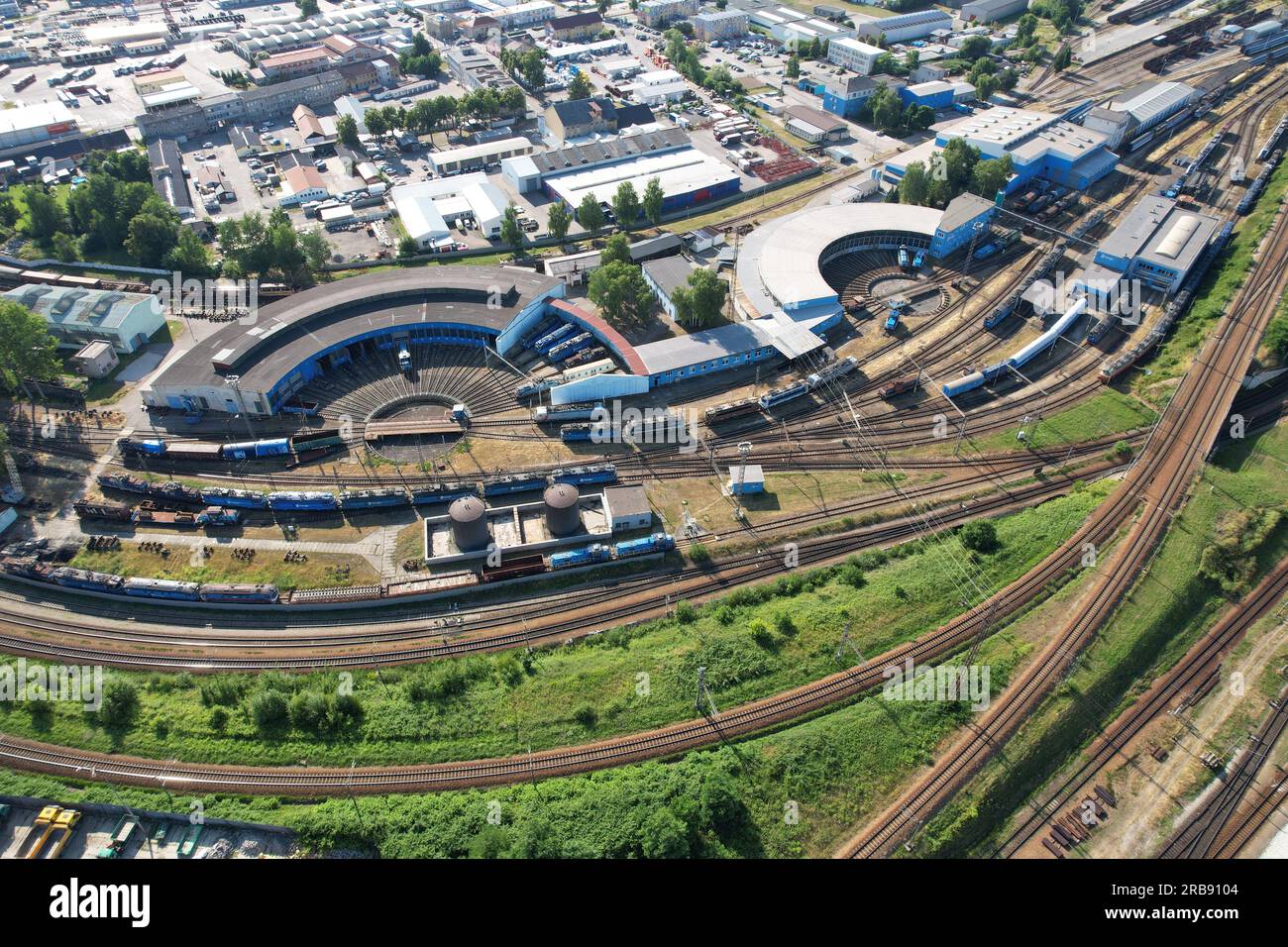 default Railway turntable for locomotives aerial view train turntable ...