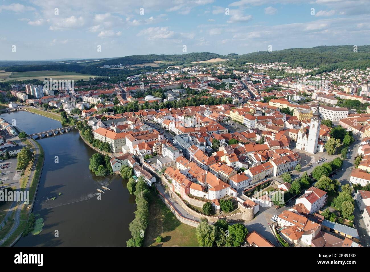 Pisek town cityscape,historical city center aerial panorama landscape ...