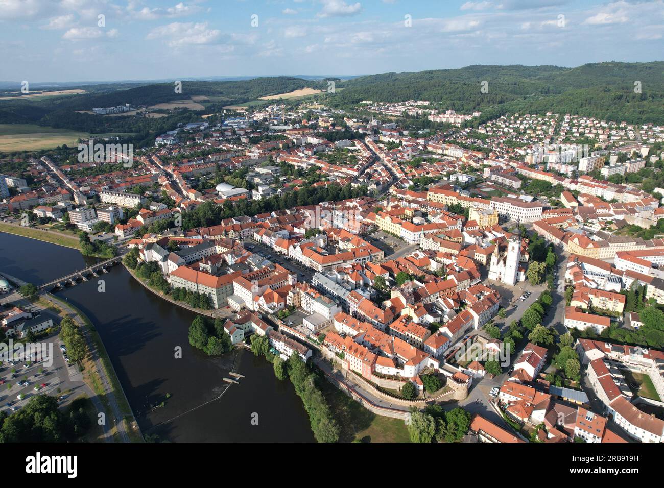 Pisek town cityscape,historical city center aerial panorama landscape ...